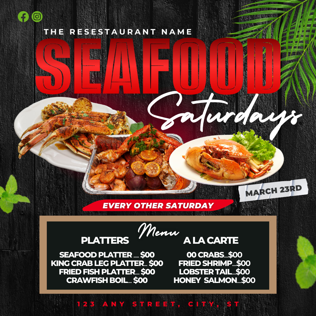 Editable Flyer Template, Seafood Saturdays, Seafood Platter Sale ...