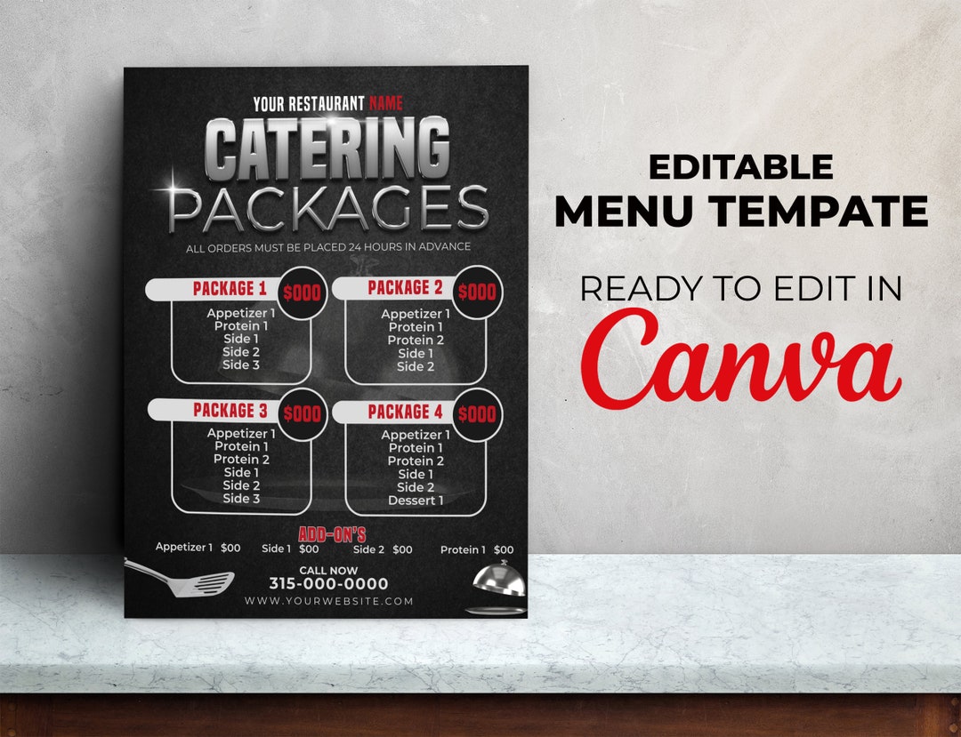 Editable Menu Template, Catering Packages Menu, Restaurant Menu ...