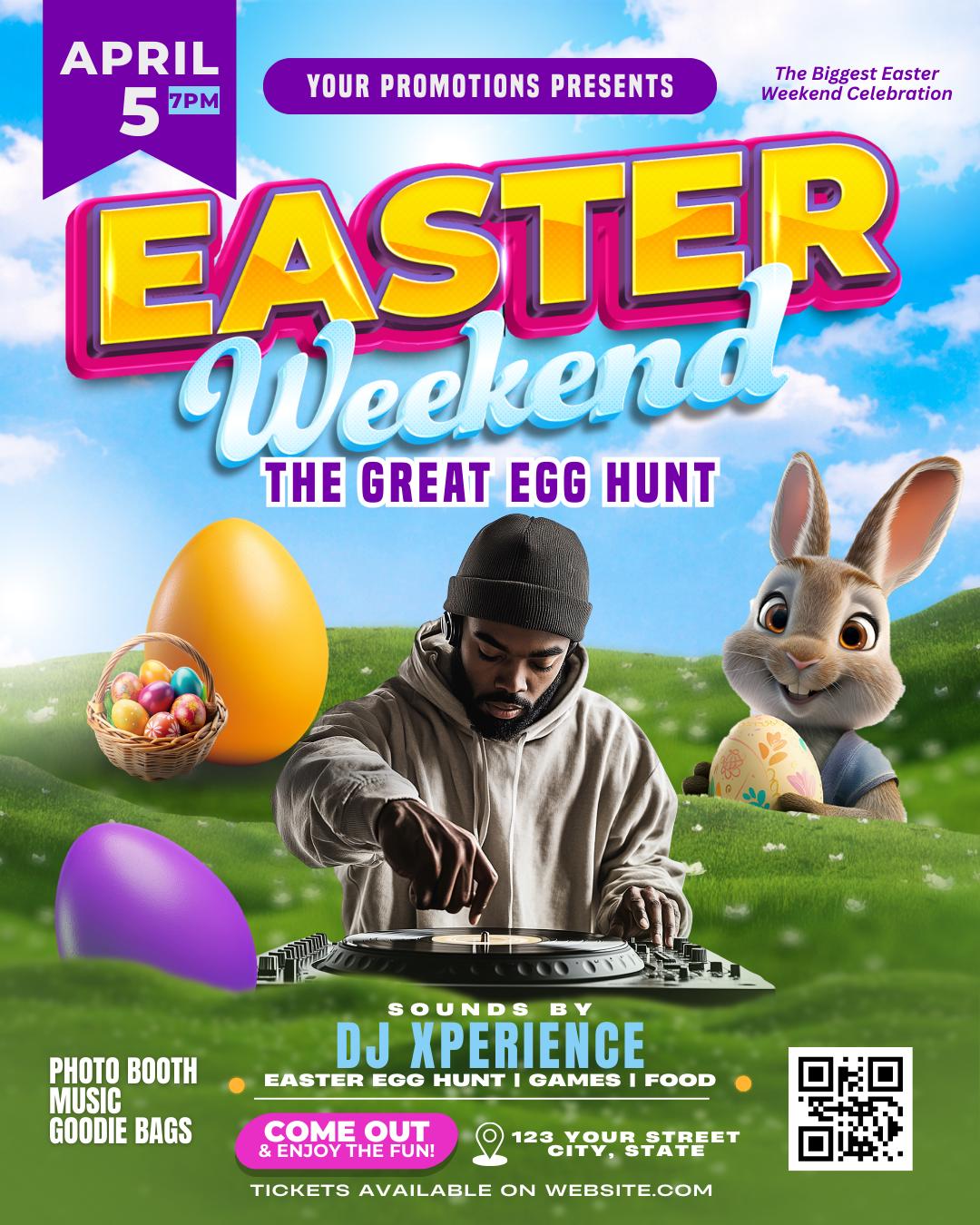 Editable Flyer Template, Easter Egg Hunt, Easter Weekend Party Flyer ...