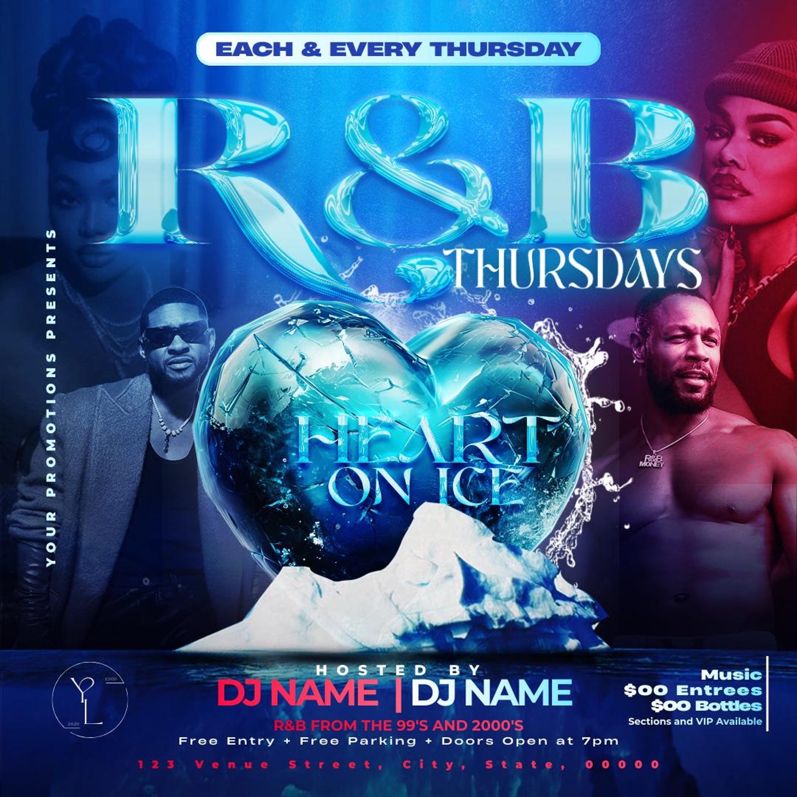 Editable Flyer Template, Heart on Ice R&B Thursdays, Promotional Event ...