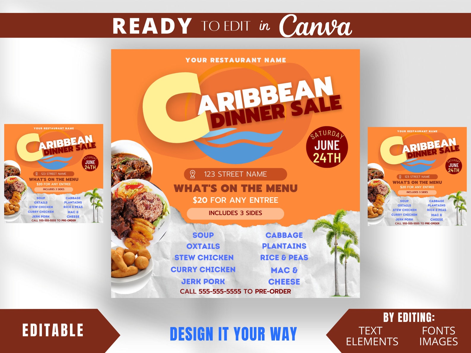 Editable Flyer Template, Caribbean Food Flyer, Jamaican Inspired Flyer ...