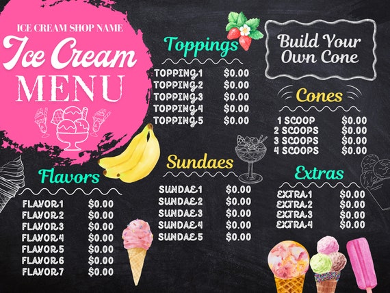 Ice Cream Menu To Print Ice Cream Menu Etsy