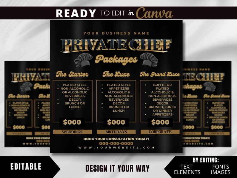 Editable Private Chef Flyer Template: Catering Packages - Etsy