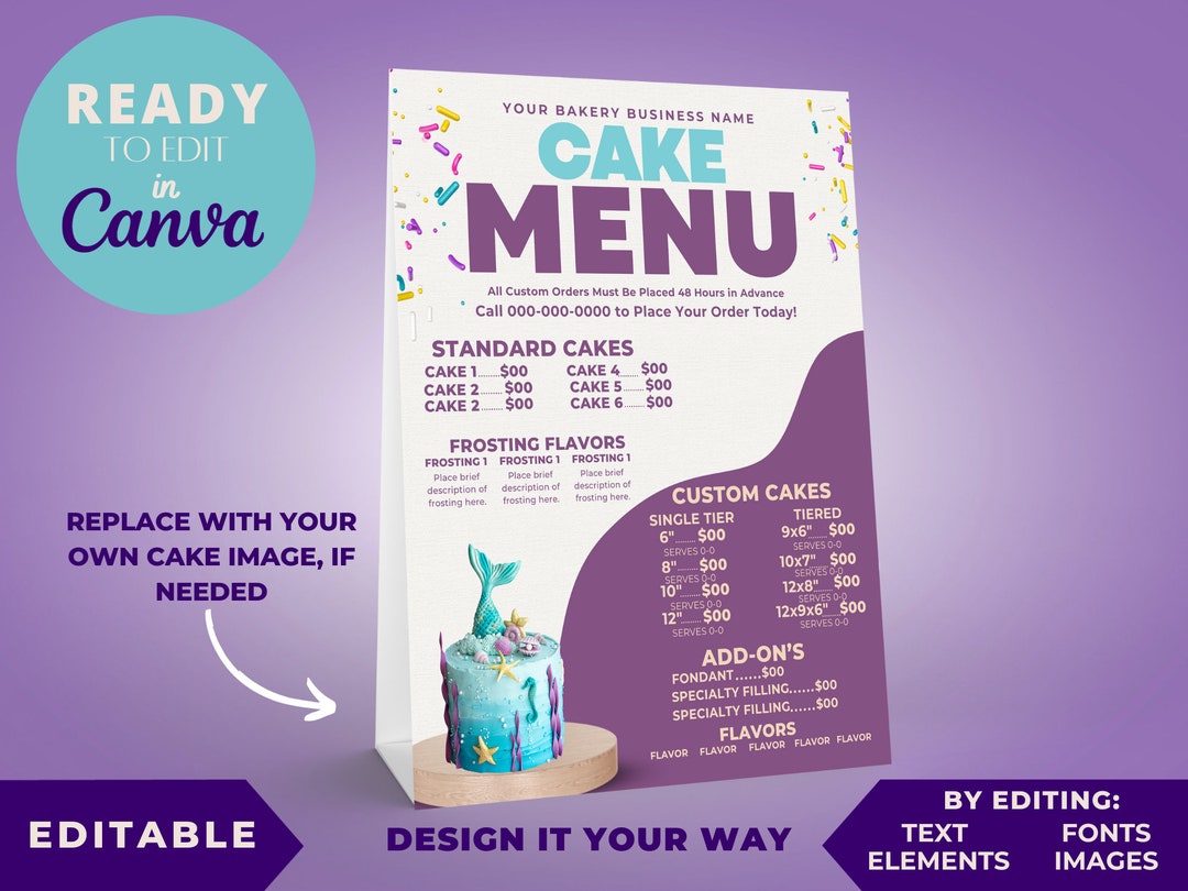 Editable Menu Template, Cake Menu, Dessert Menu, Cake Shop Business ...