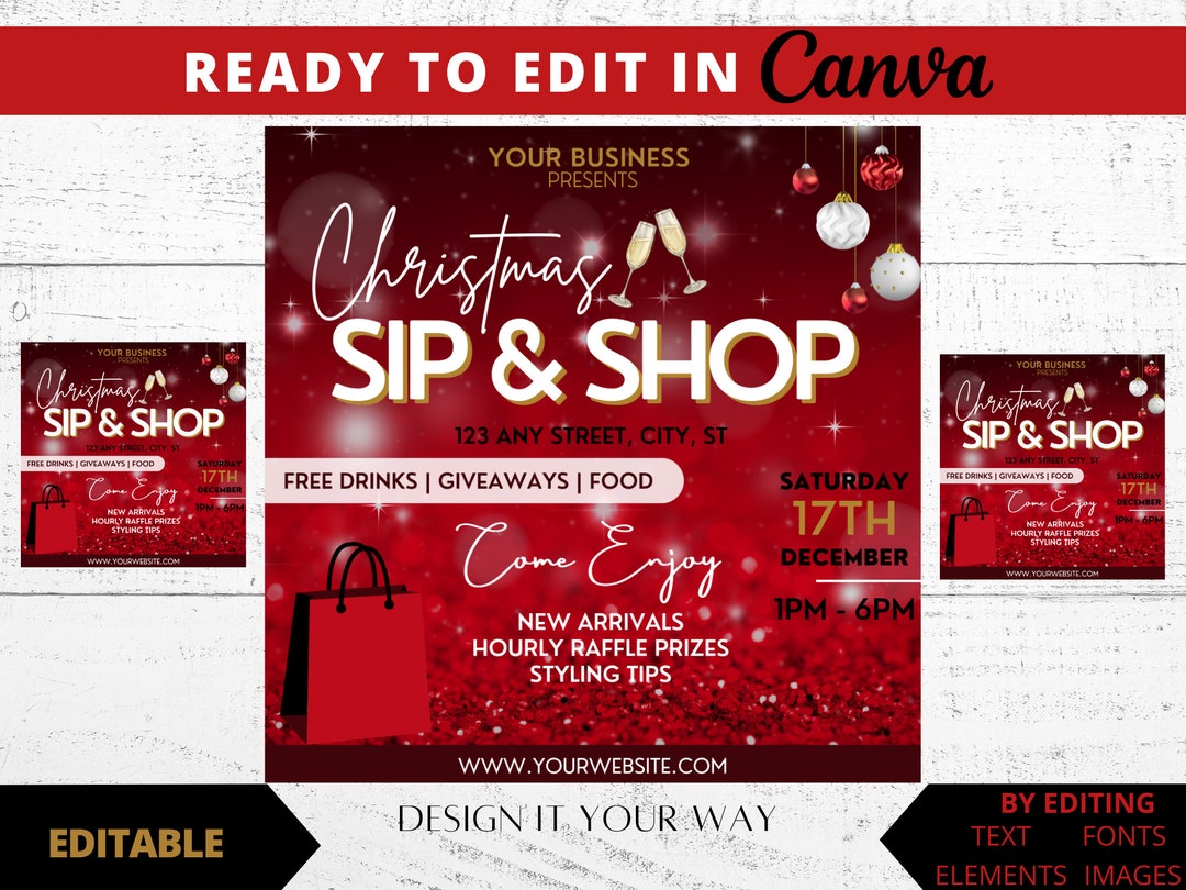 Holiday Sip and Shop Flyer, Christmas Sip and Shop, Pop up Shop Flyer ...