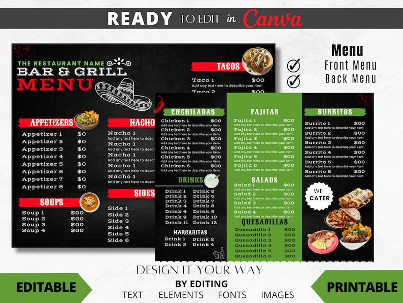 Editable Menu Template, Mexican Inspired Menu, Restaurant Menu ...