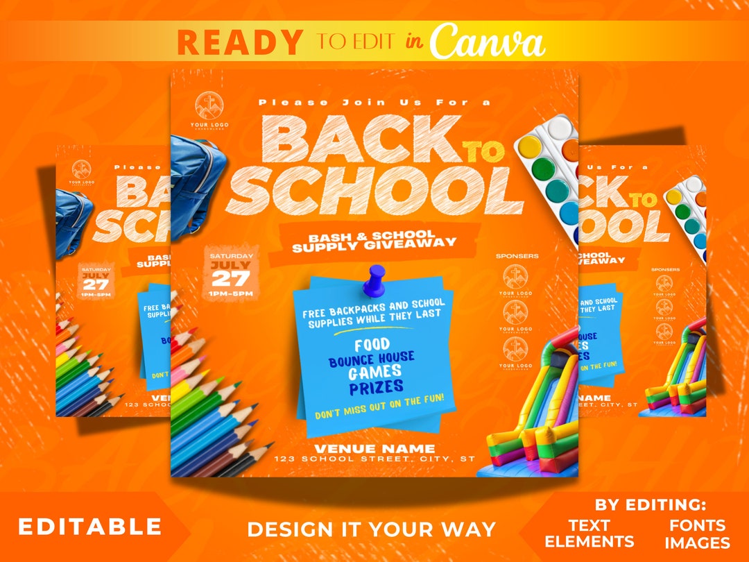 Editable Flyer Template, New Beginnings Back to School Bash, Back to ...