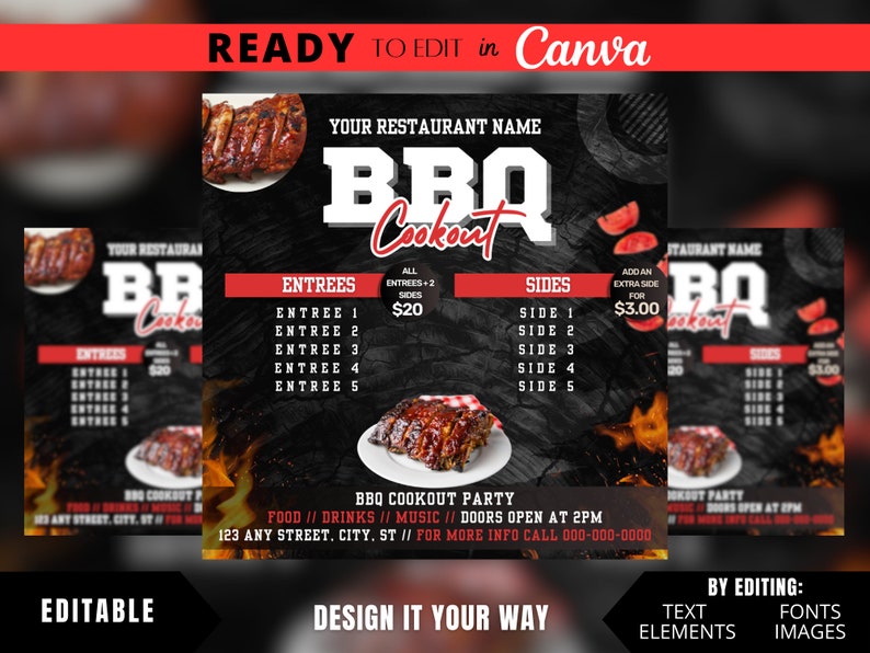 Editable Flyer Template, BBQ Cookout Party, Dinner Sale, Food Flyer ...