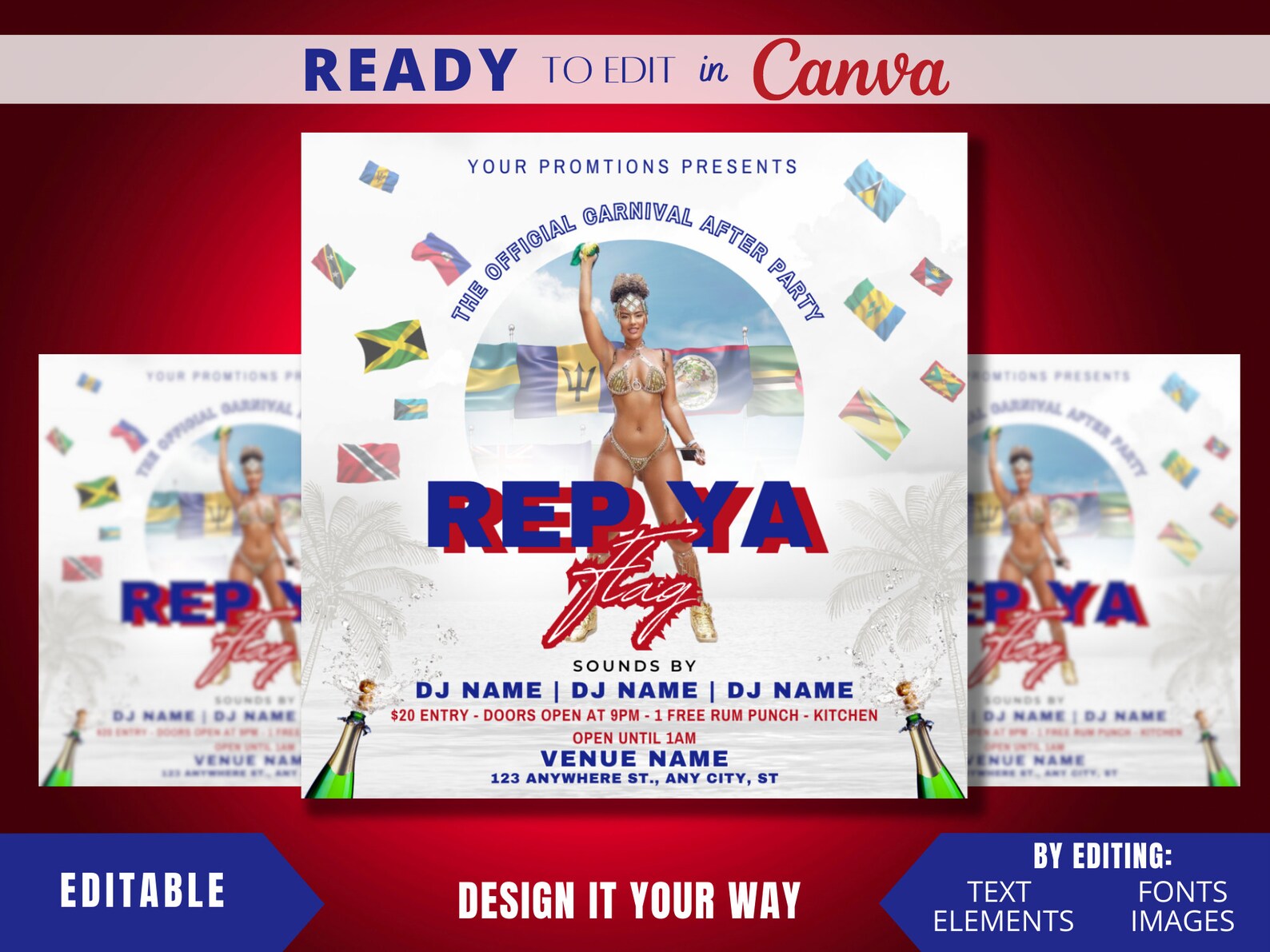 Editable Flyer Template, Rep Your Flag, Caribbean Carnival, Jamaica, Guyana, St. Lucia ...