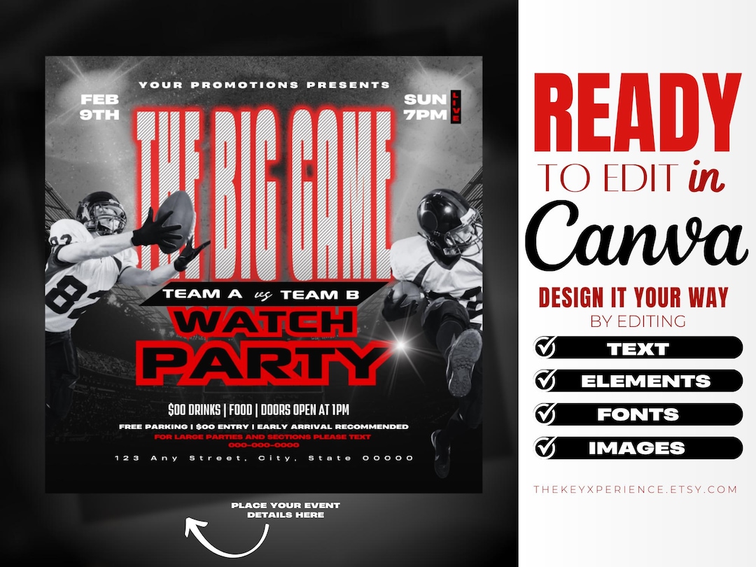 Editable Flyer Template, Game Night, Sunday Football, Football, Bar and ...