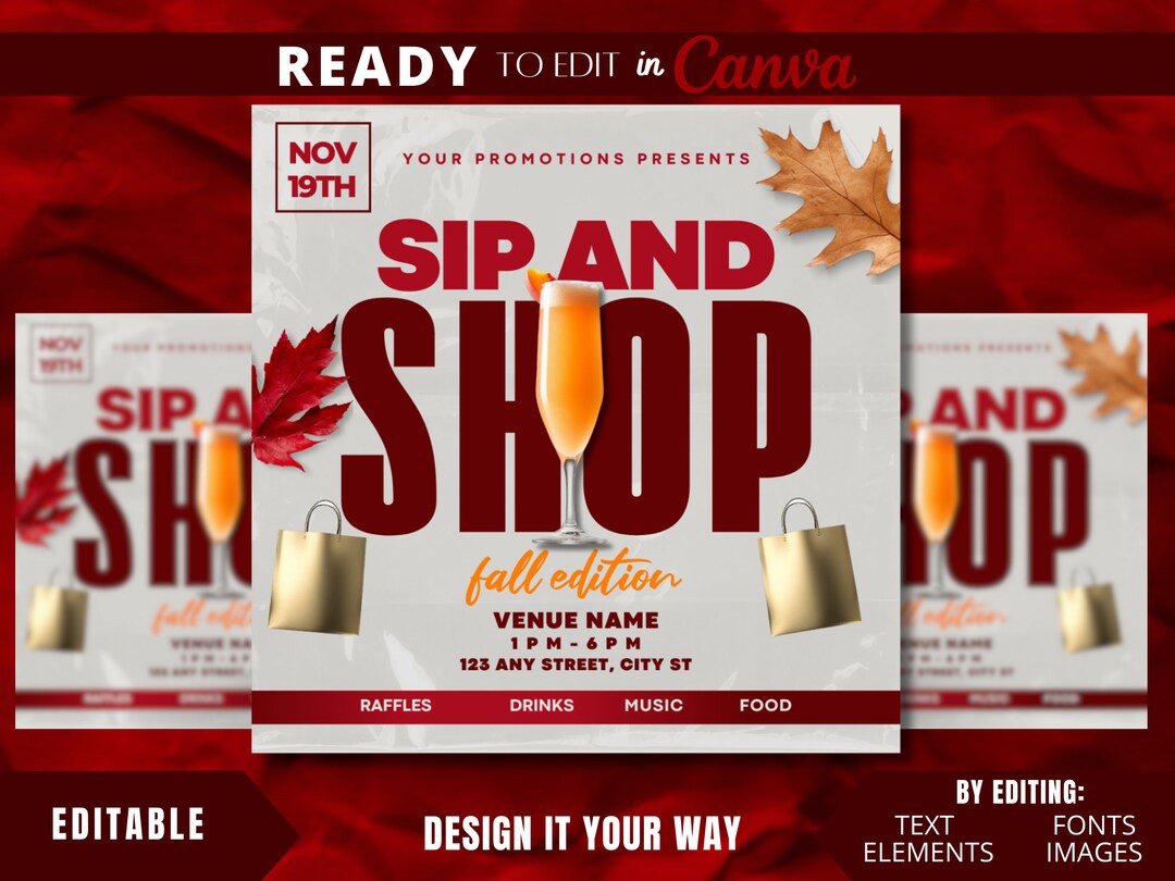Editable Flyer Template, Fall Sip and Shop, Fall Shopping Event ...
