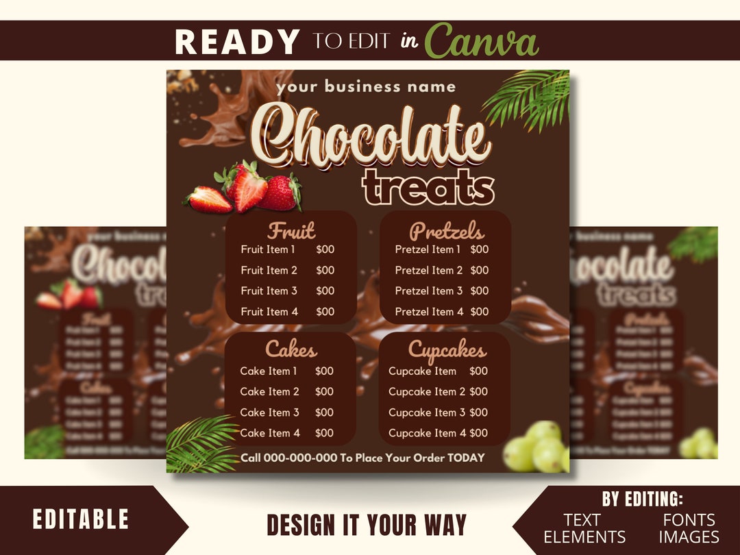 Editable Flyer Template, Sweet Treats Price List, Chocolate Menu ...
