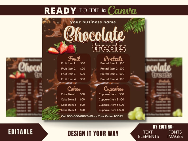 Editable Flyer Template, Sweet Treats Price List, Chocolate Menu ...