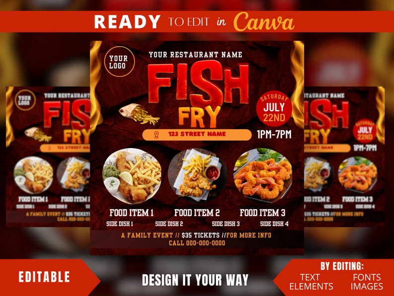 Editable Flyer Template, 3D Fish Fry Text, Fish Fry Flyer, Community ...