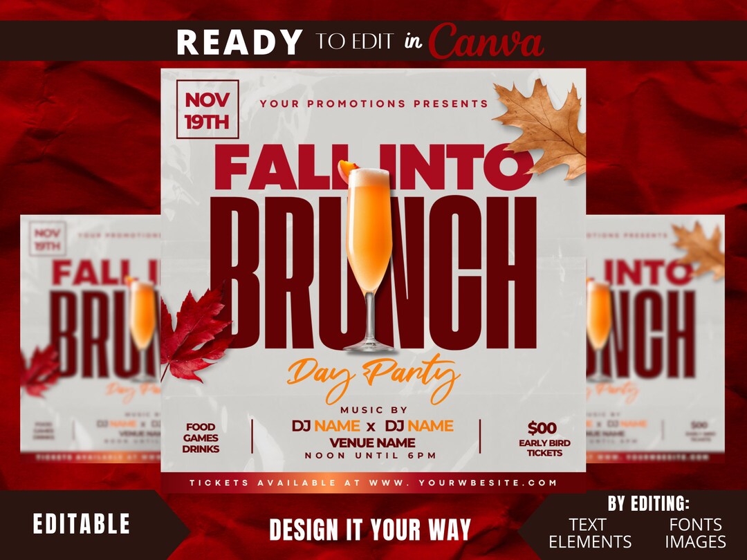 Editable Flyer Template, Fall Brunch Flyer, Day Party, Fall Event, Club ...