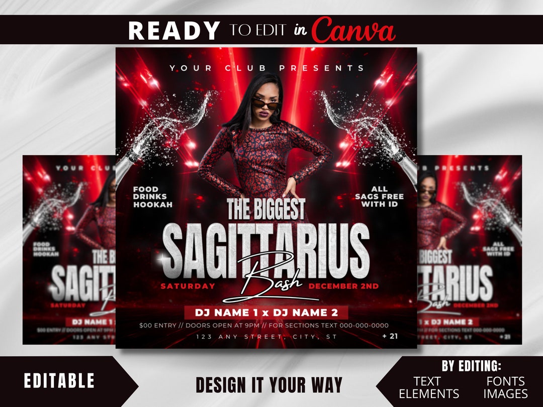 Editable Flyer Template, Sagittarius Season, Sagittarius Party ...