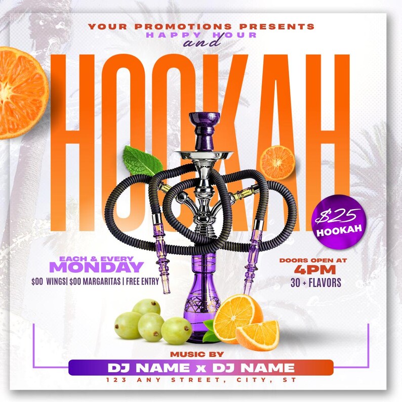 Editable Bar & Grill Flyer Template: Hookah Lounge, Club Events ...
