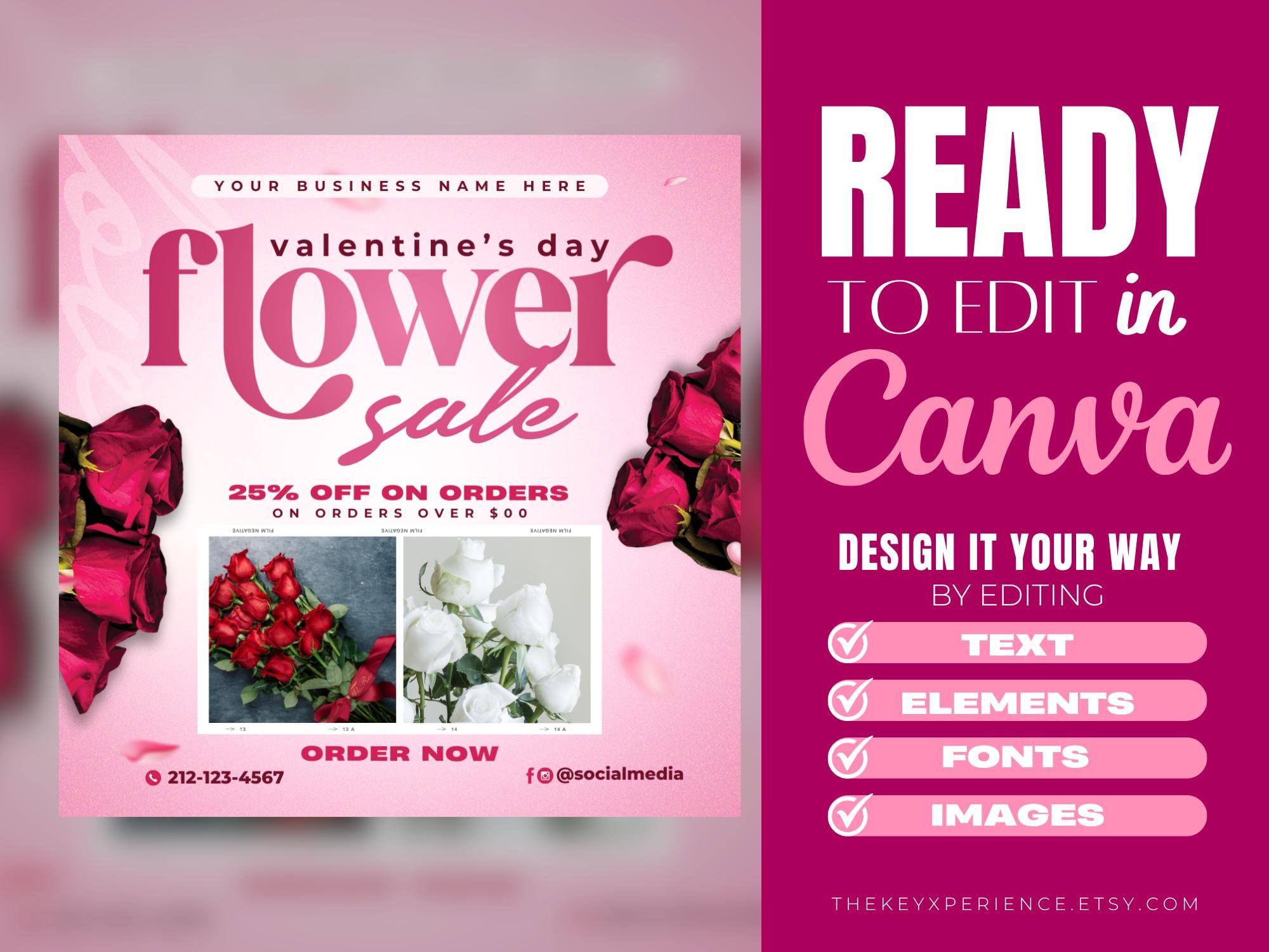 Editable Flyer Template, Floral Shop Flyer, Flower Sale, Valentine's ...