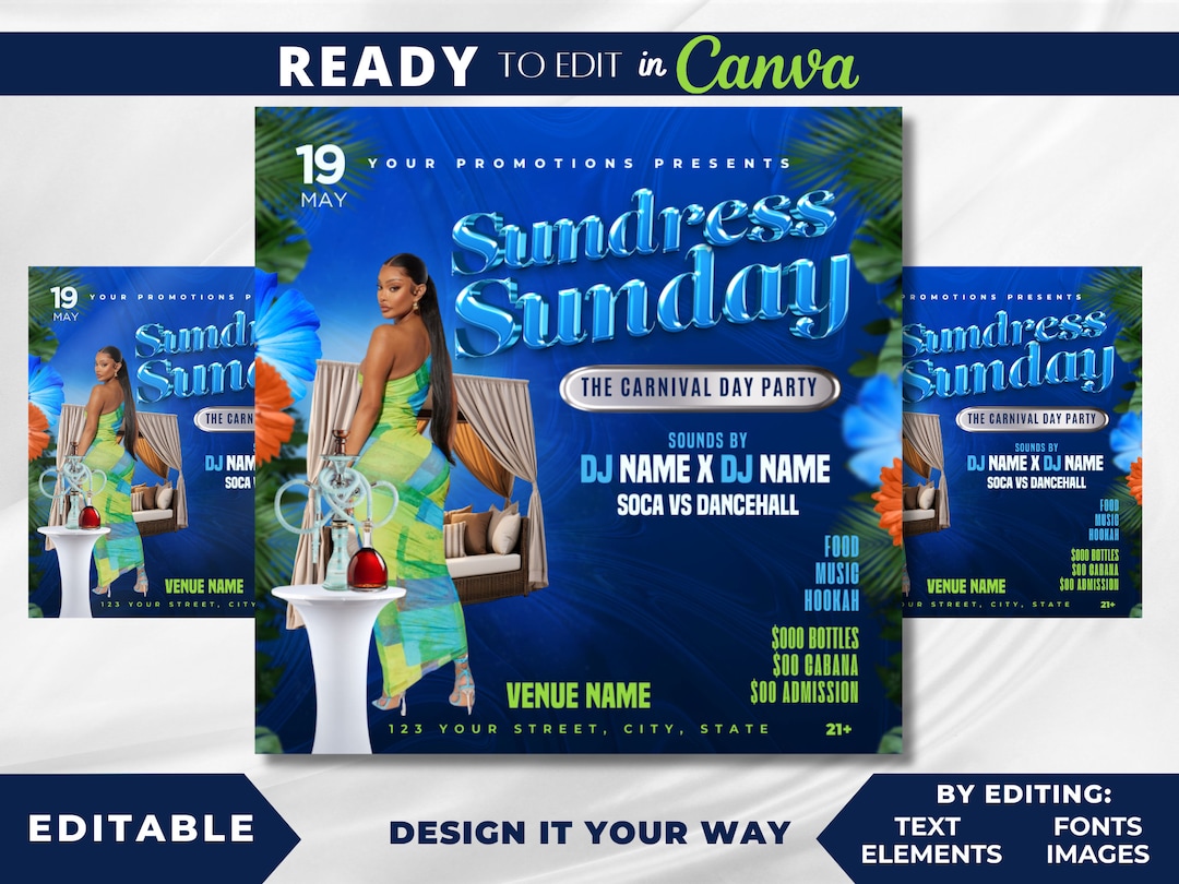 Editable Flyer Template, Sundress Party, Soca Vs Dancehall, Caribbean ...