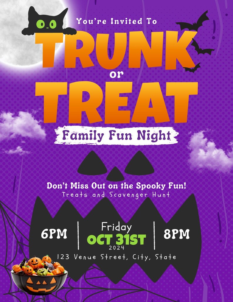 Editable Flyer Template, Printable, Trunk or Treat, Halloween Party ...