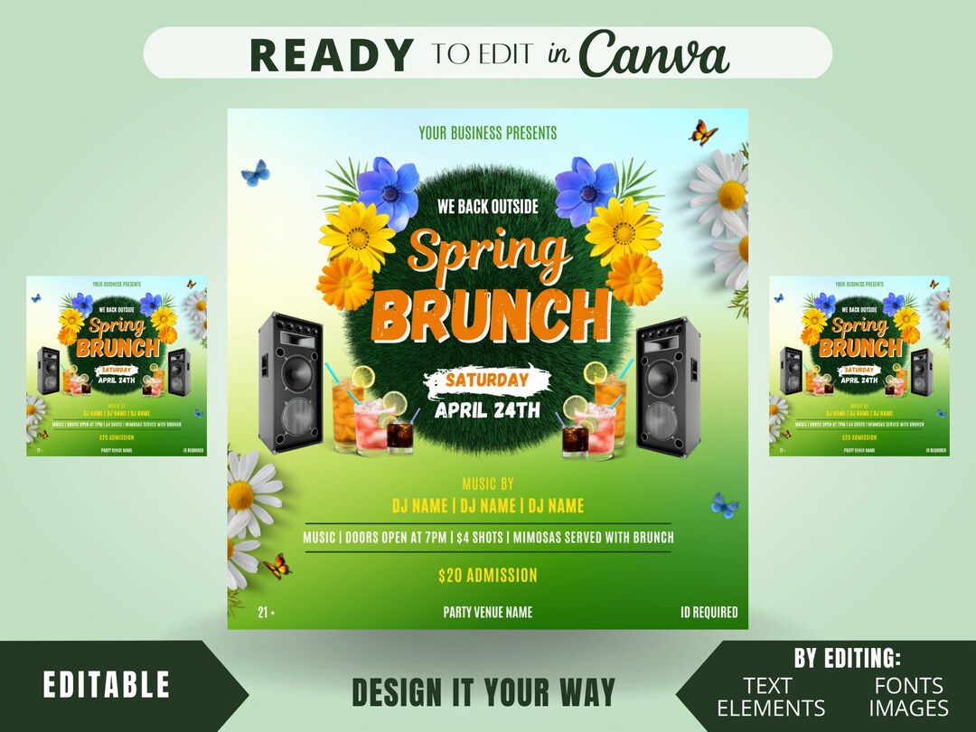 Editable Flyer Template, Spring Brunch Flyer, Spring Event Flyer, Party ...