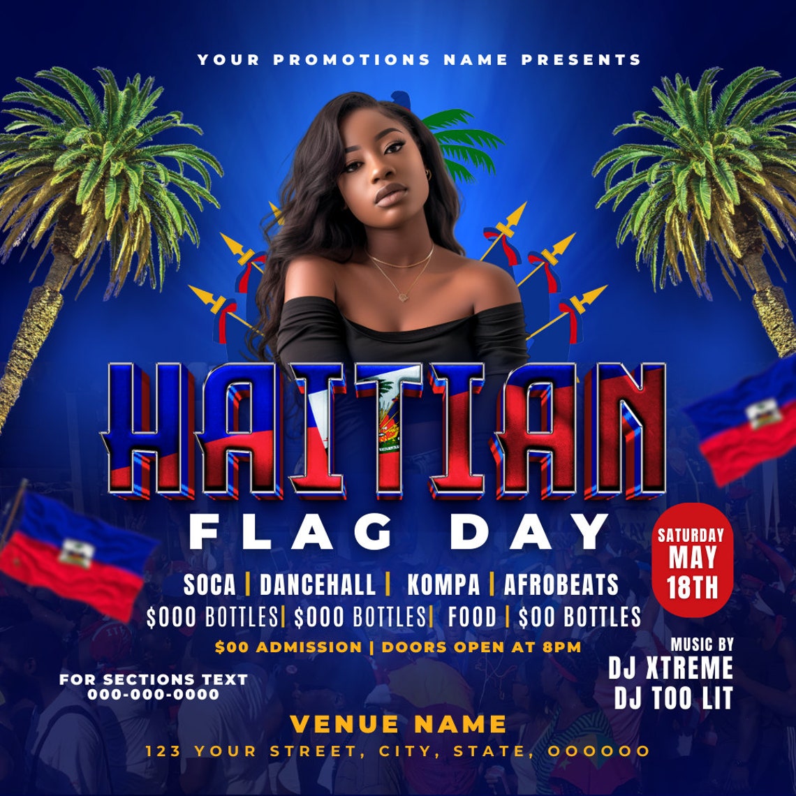 Editable Flyer Template, Haitian Flag Day, Haitian Party Flyer ...