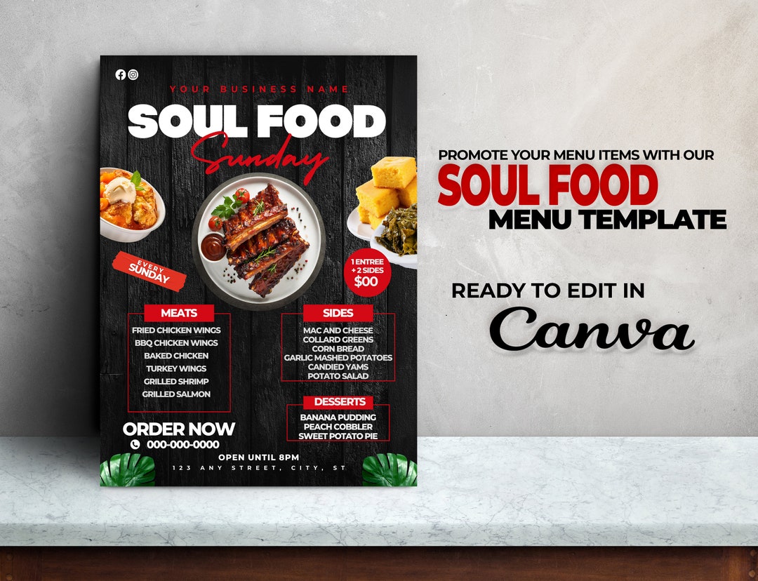 Editable Flyer Template, Soul Food Sunday, Soul Food Flyer, Food Flyer ...