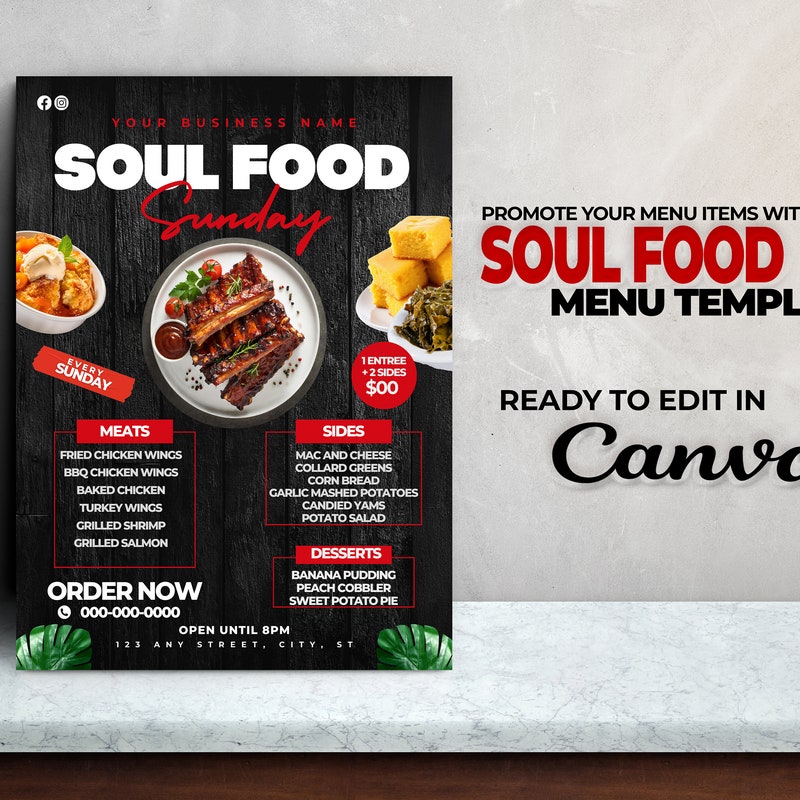 Soul Food Menu Template - Etsy