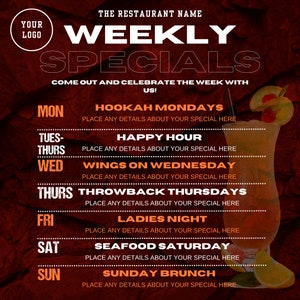 Editable Flyer Template, Weekly Specials, Restaurant Marketing, Bar and ...