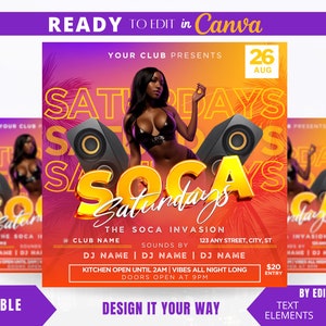 Editable Flyer Template, 3D Soca Saturdays Flyer, Soca Saturdays, Caribbean Party, Carnival ...