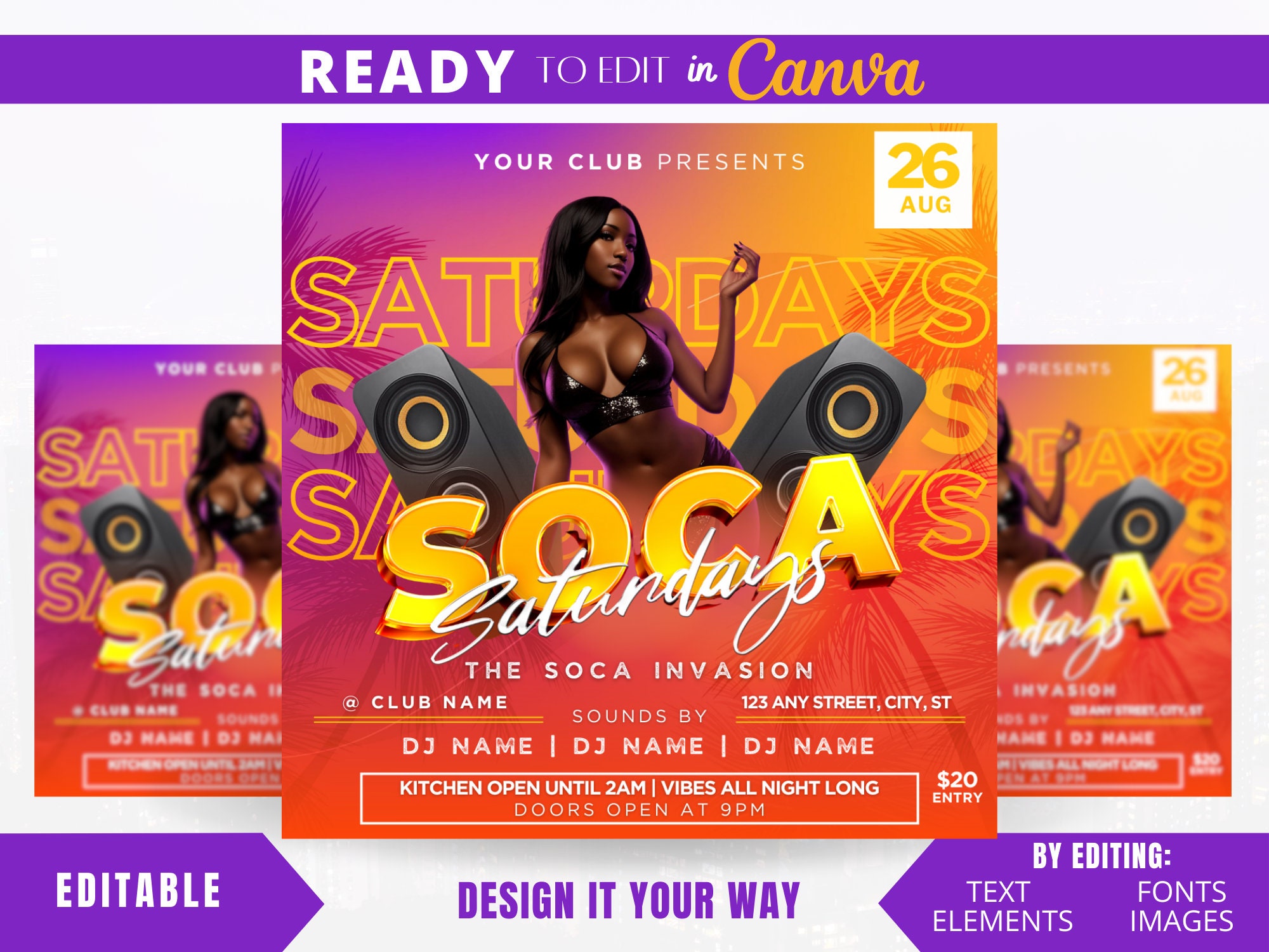 Editable Flyer Template, 3D Soca Saturdays Flyer, Soca Saturdays, Caribbean Party, Carnival ...