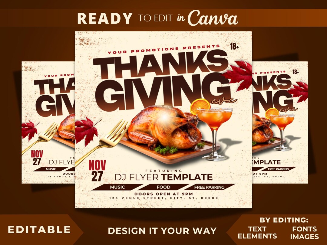 Editable Flyer Template, Friendsgiving Brunch, Thanksgiving Brunch ...