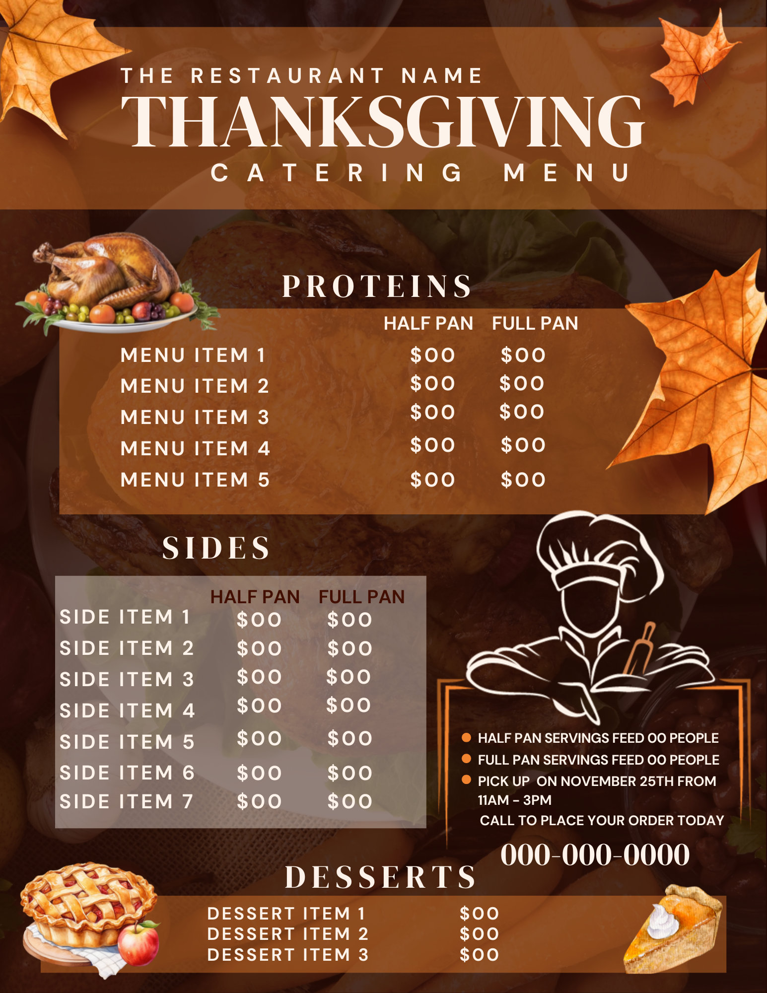 Editable Restaurant Menu Template Thanksgiving Dinner Menu - Etsy Australia