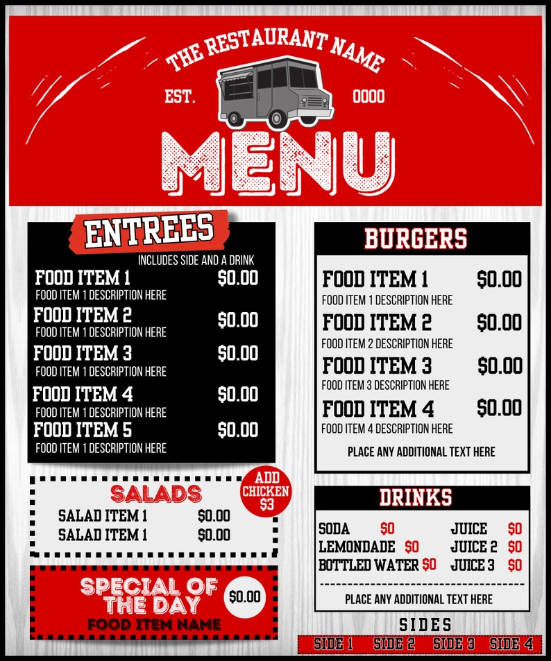 Editable Menu Template, Menu Board, Printable 20 X 24 In. Menu ...