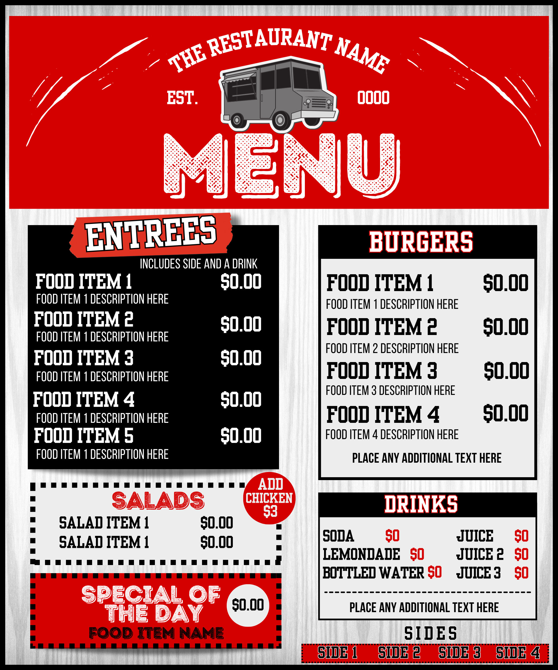 Editable Menu Template Menu Board Printable 20 X 24 In. - Etsy Canada