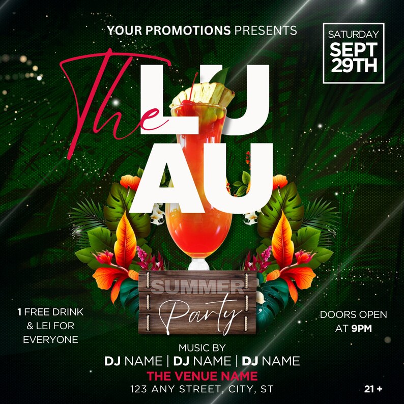 Editable Flyer Template Luau Party Tropical Party Summer - Etsy