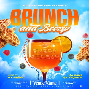 Editable Flyer Template, Sunday Funday Day Party, Boozy Brunch, Brunch ...