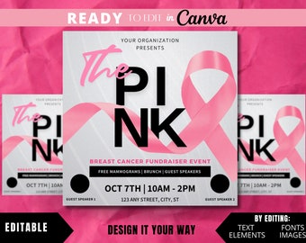 Editable Flyer Template, Breast Cancer Awareness, Breast Cancer Event ...