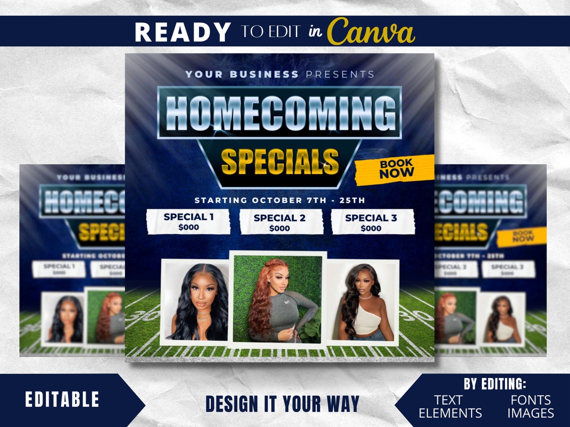 Editable Flyer Template, Homecoming Specials Flyer, Homecoming Hair ...