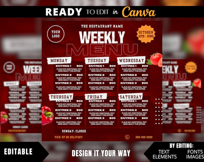 Editable Flyer Template Weekly Specials Food Menu Restaurant Menu ...