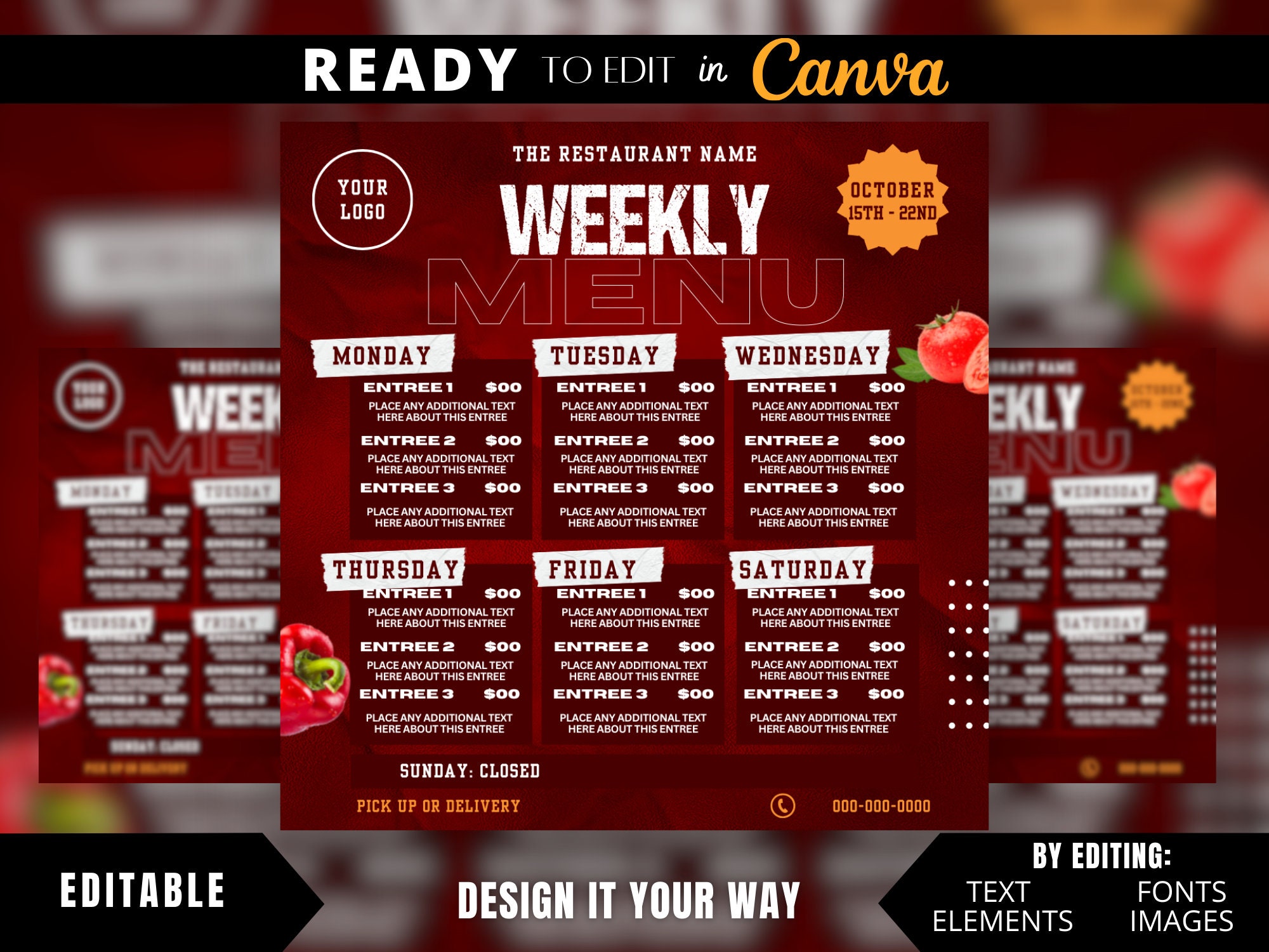 Editable Flyer Template, Weekly Menu, Restaurant Marketing, Menu, Food ...