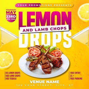Editable Flyer Template, Lemon Drops and Lamb Chops, Club Flyer, Food ...