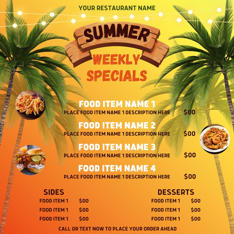Editable Flyer Template, Food Menu, Weekly Food Menu, Short Food Menu ...