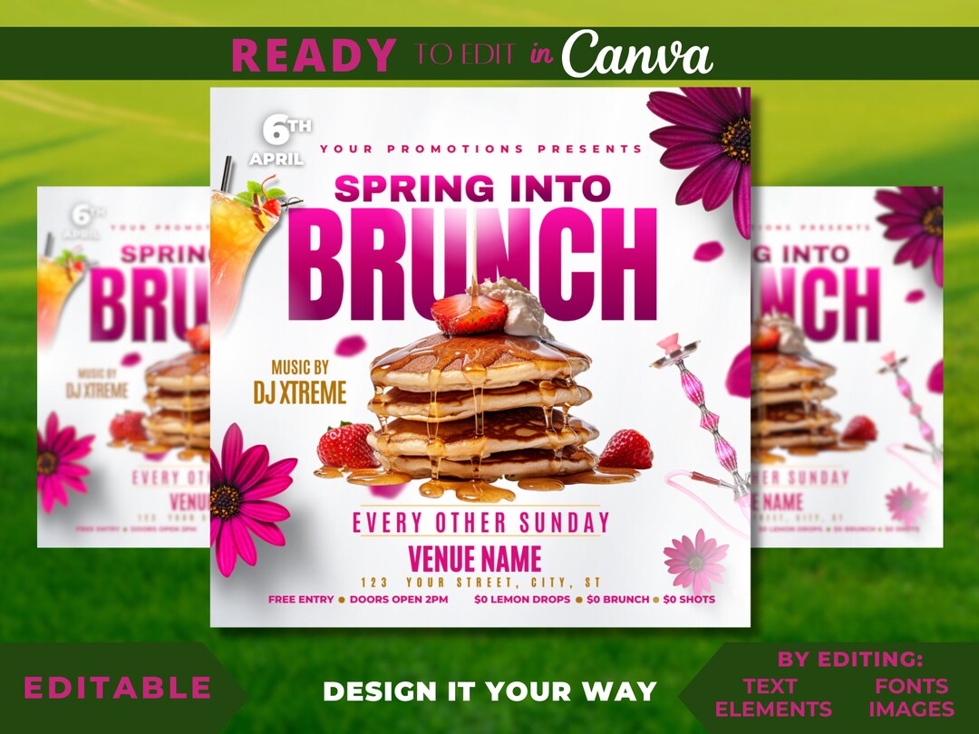 Editable Flyer Template, Spring Into Brunch, Luxury Brunch Flyer, Club ...