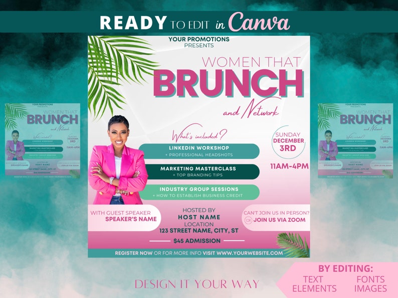 Editable Flyer Template, Business Brunch Flyer, Networking Event, Women ...