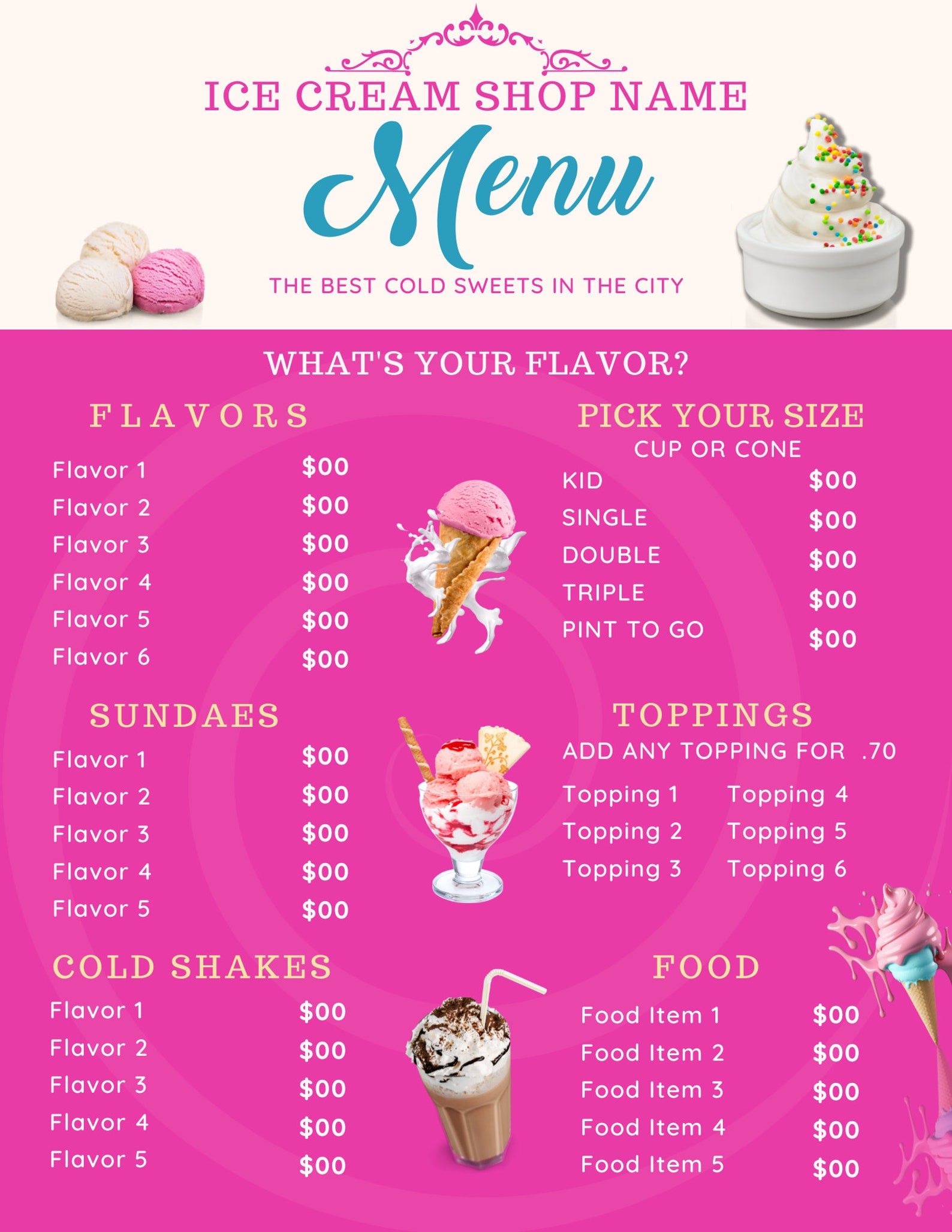 Editable Ice Cream Menu, Price List, Ice Cream Price List, Ice Cream ...