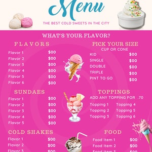Editable Ice Cream Menu, Price List, Ice Cream Price List, Ice Cream ...
