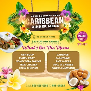 Editable Flyer Template, Caribbean Food Flyer, Jamaican Inspired Flyer ...