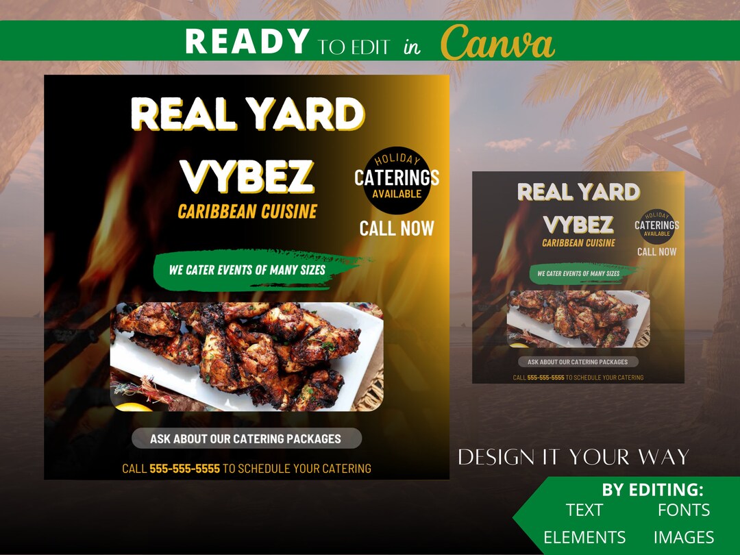 Editable Flyer Template, Restaurant Food Flyer, Caribbean Food Flyer ...