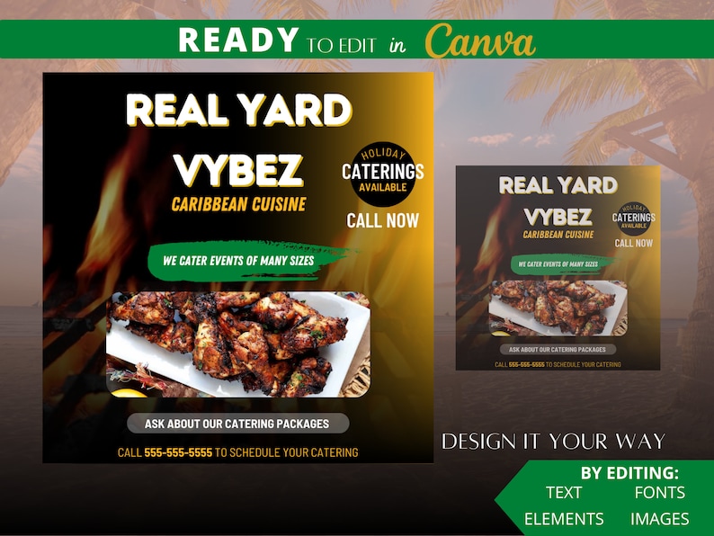 Editable Flyer Template, Restaurant Food Flyer, Caribbean Food Flyer ...